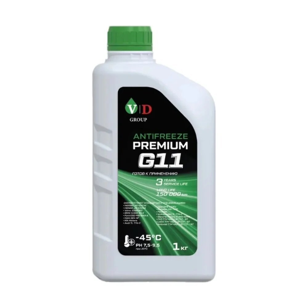 Антифриз VD GROUP VD-0008, G11, акарбоксилатный, бутылка, зеленый, 1 кг