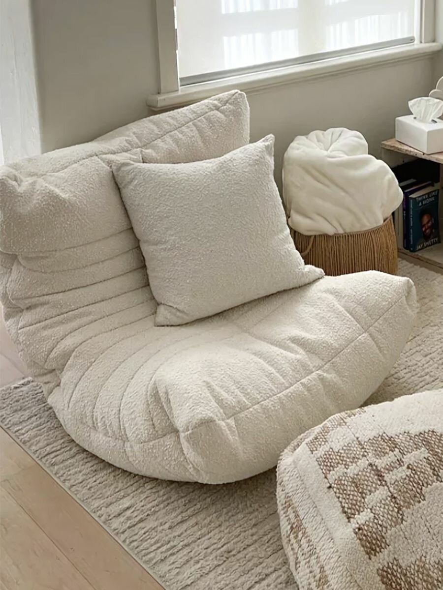 Бескаркасное дизайнерское кресло для отдыха дома aLounge - Acoustic Sofa - Infinity White (букле, белый) - лаунж мебель в гостиную, спальню, детскую, офис, на балкон