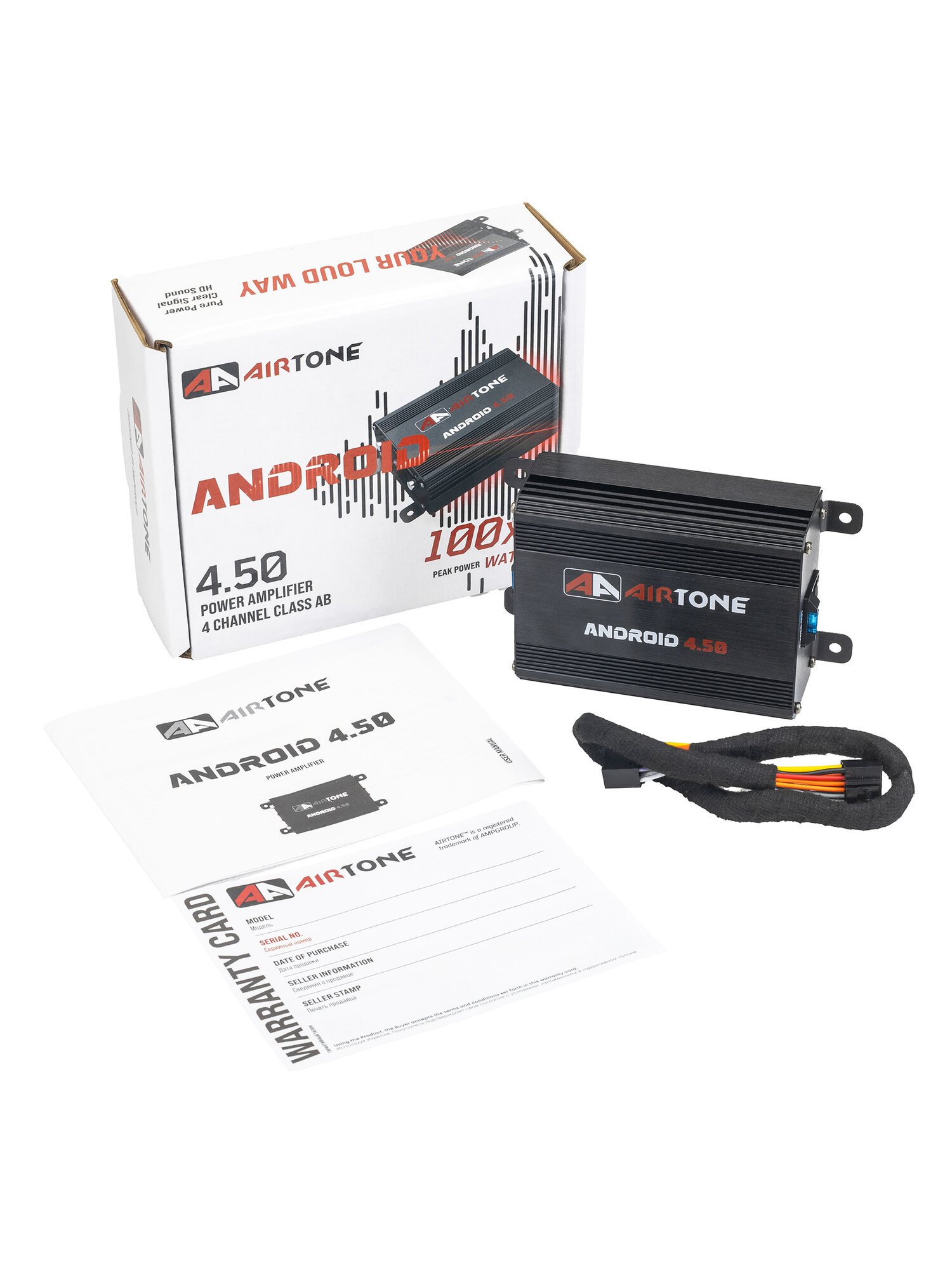 Усилитель AIRTONE Android 4.50, 4-канальный, для всех марок авто, черный