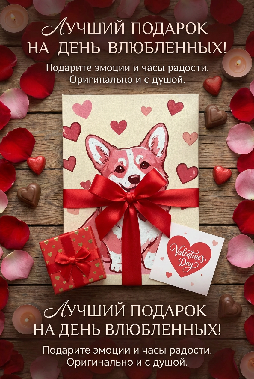 Цифровая картина по номерам "Влюбленный Корги" (PDF шаблон). Раскраска антистресс.