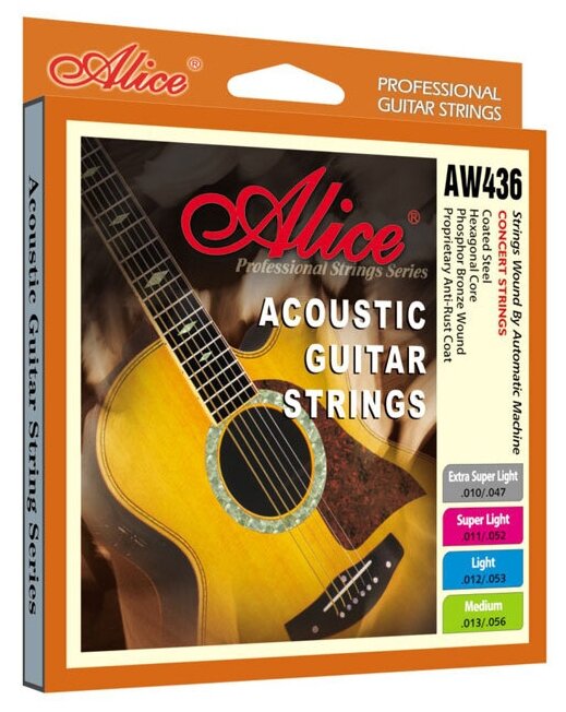 AW436P-XL Комплект струн для акустической гитары, фосфорная бронза, 10-47, Alice