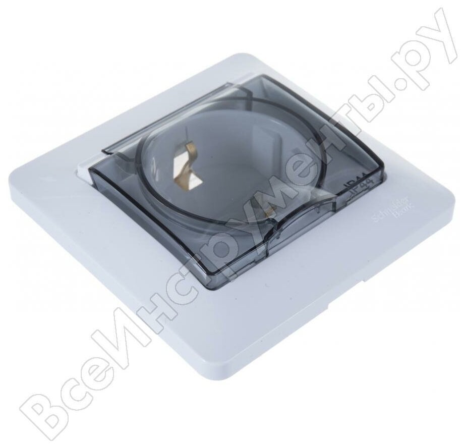 Одноместная розетка Systeme Electric СП Glossa 16А с защ. крышкой, защ. шторки, с заземлением IP44 белая GSL000148