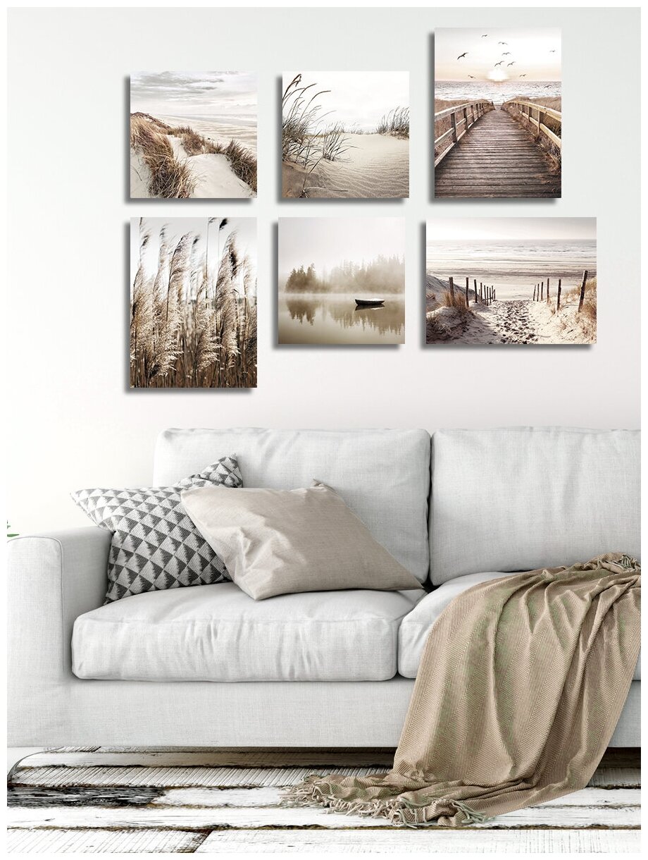 Картины на холсте с подрамником LOFTime 6шт берег В коричневых тонах К-286-3040