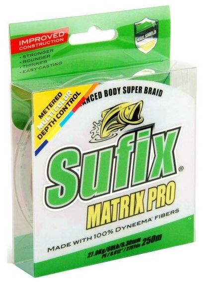 Плетеный шнур Sufix Matrix Pro разноцвет. 250м 0,35мм 36кг