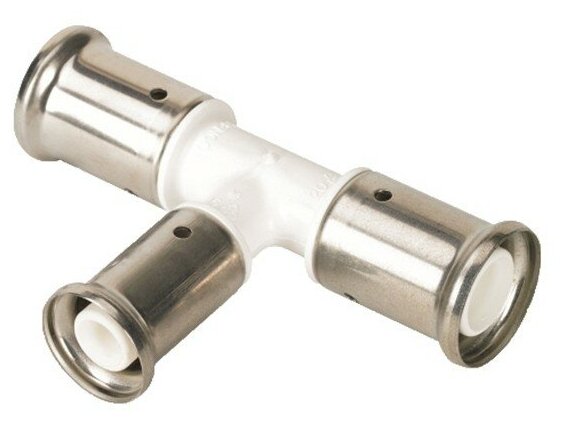 Тройник переходный уменьшенный в центре, ПВДФ пресс (белый), 26x16x26, HENCO