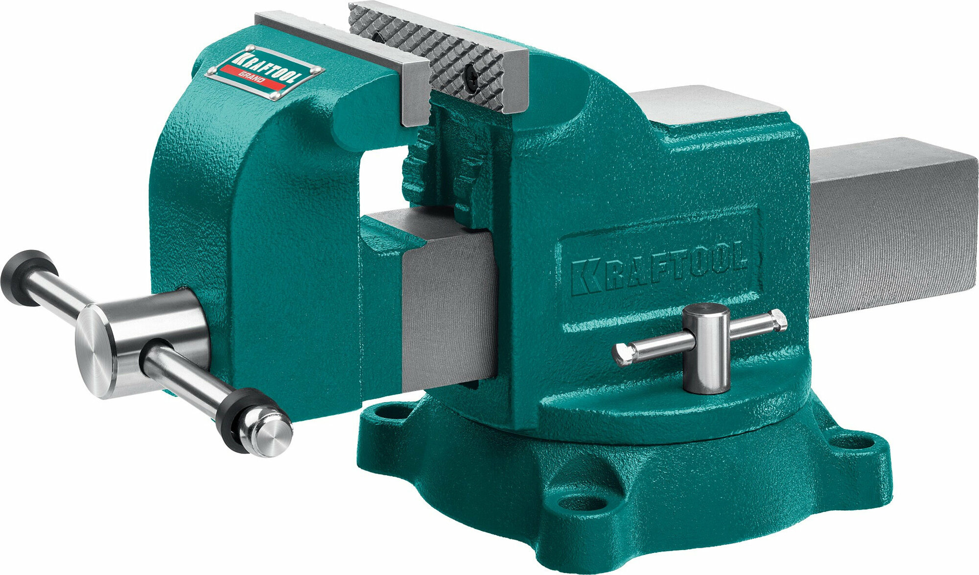 Слесарные тиски KRAFTOOL GRAND 100 мм с поворотным основанием на 360 градусов и встроенной наковальней 51х56 мм