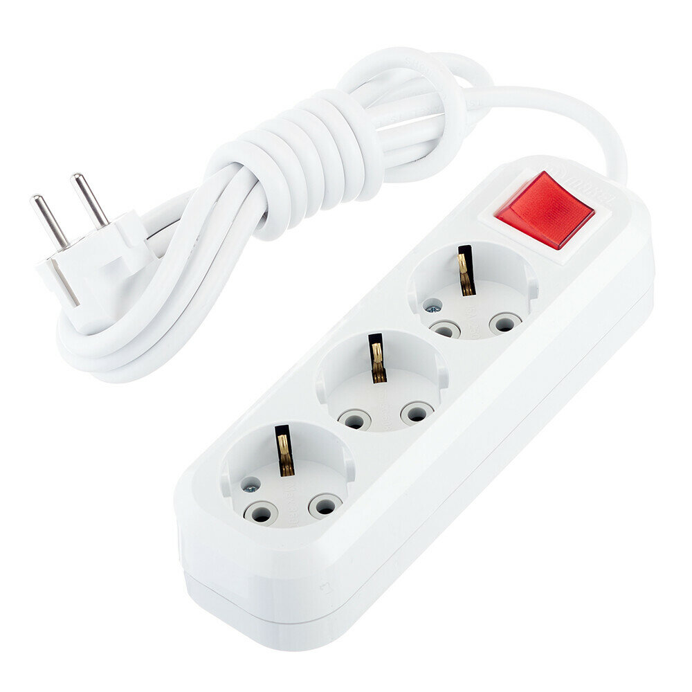 Удлинитель Makel 3 розетки 2 м ПВС 3х1 кв. мм 16 А 2,2 кВт с кнопкой белый (MGP212)