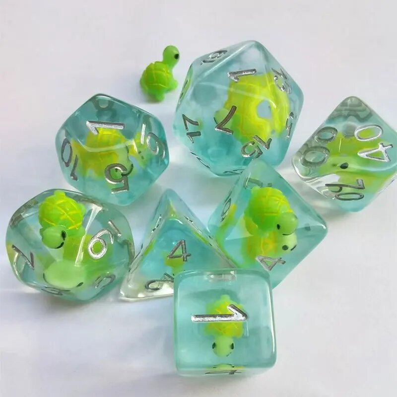Набор кубиков DND из смолы 7 шт. "Little Turtle", изумрудный
