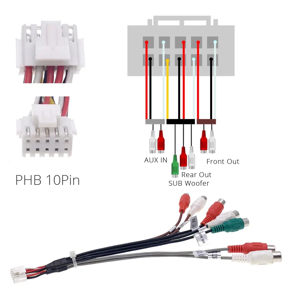 10-контактный Универсальный RCA-выход провод жгут Aux in сабвуфер Кабельный адаптер соединитель C