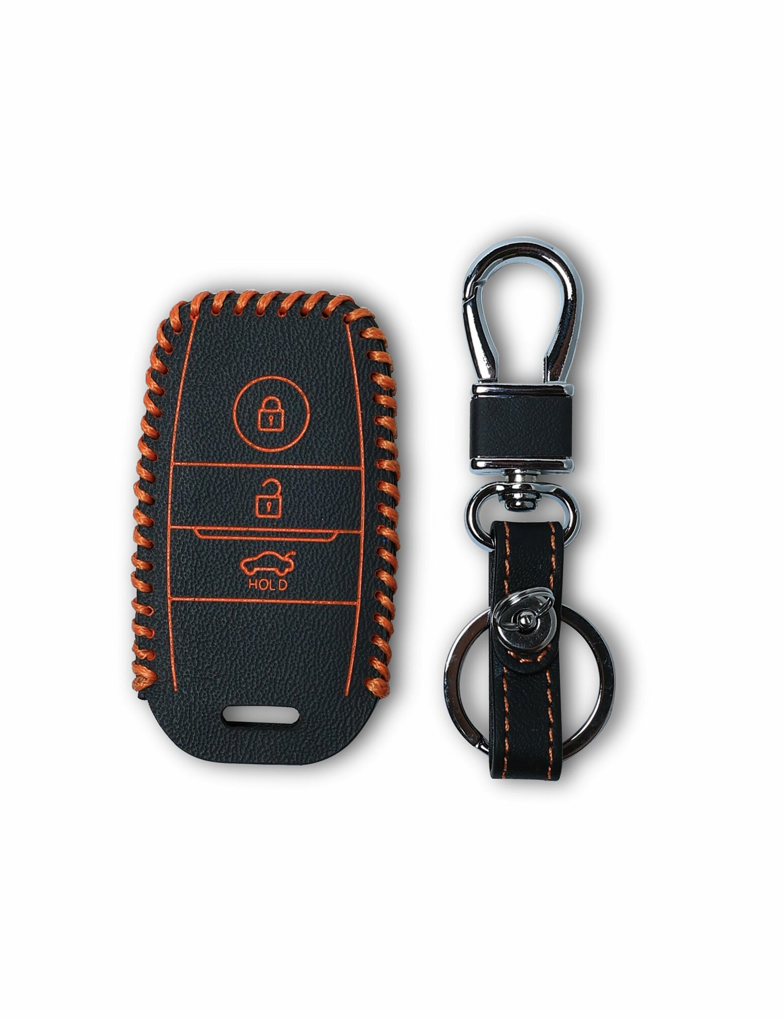 Чехол для автомобильного ключа Kia (Киа) Цвет Черный нить Оранжевая