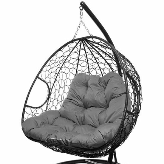 Подвесное кресло M-group для двоих, с ротангом, чёрный, серая подушка (без стойки)