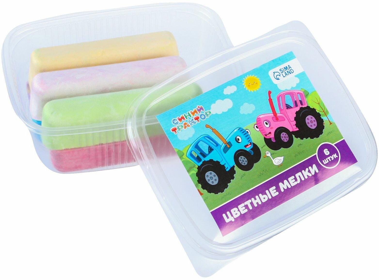 Мелки цветные "Синий трактор" для детей, набор из 6 цветов, для рисования на асфальте и школьной доске