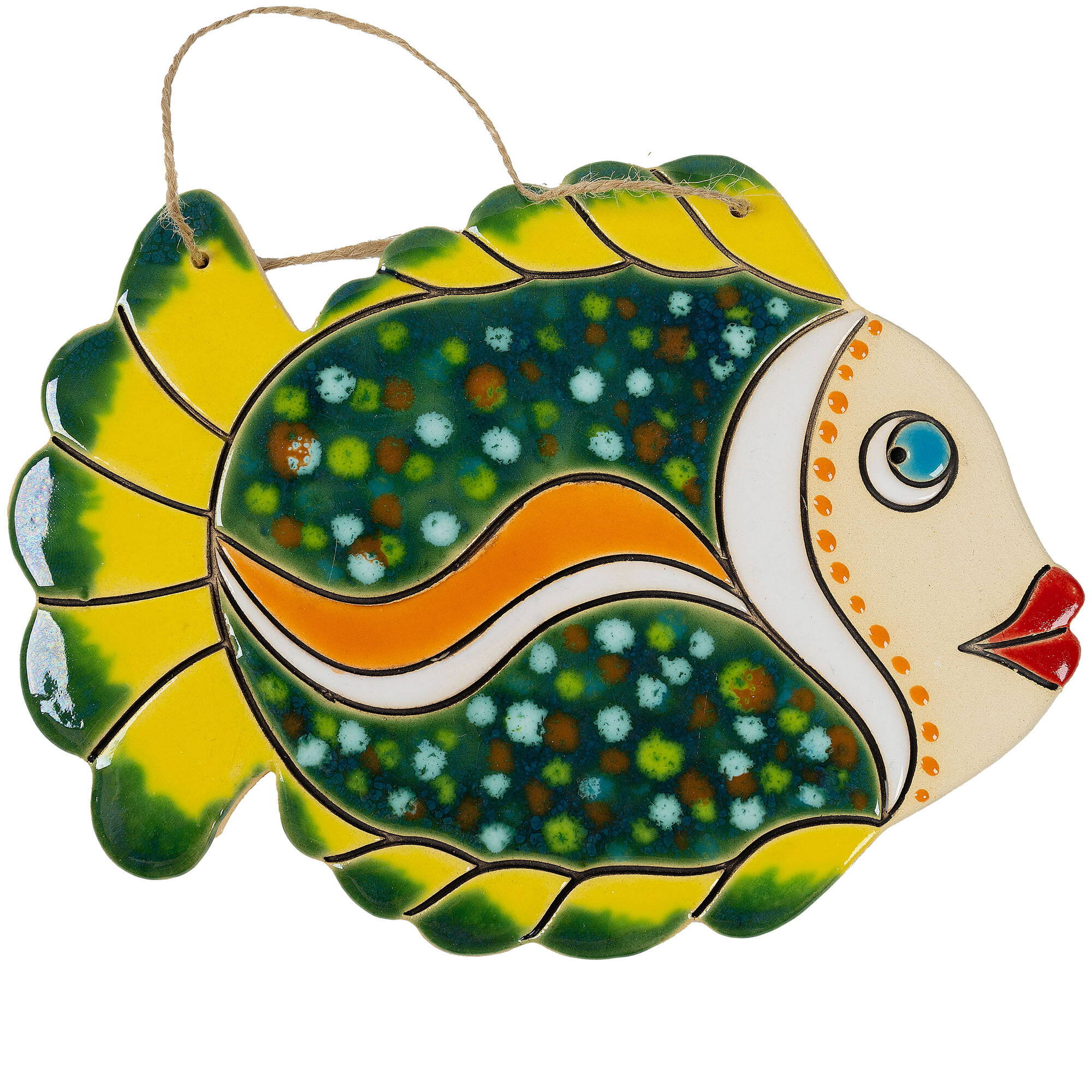 Панно декоративное Рыбка темно-зеленая керамическое авторской ручной работы