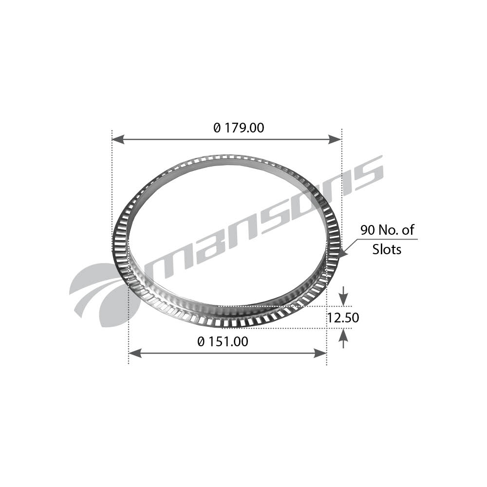 MANSONS 100.014 кольцо ступицы (м) зубчатое abs 12.5x179x151 90noz \mb te4-te5