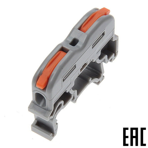 Зажим VSE-К411A безвинтовой 1 пара х(0,08-4,0)кв. мм проходной на DIN-рейку серый (18 шт. в комплекте)