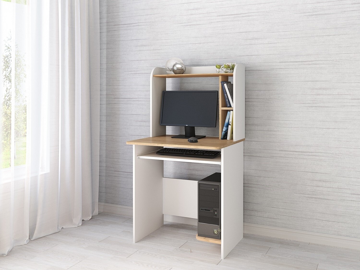 Стол компьютерный с надстройкой тэкс Грета-1, цвет белый/дуб крафт