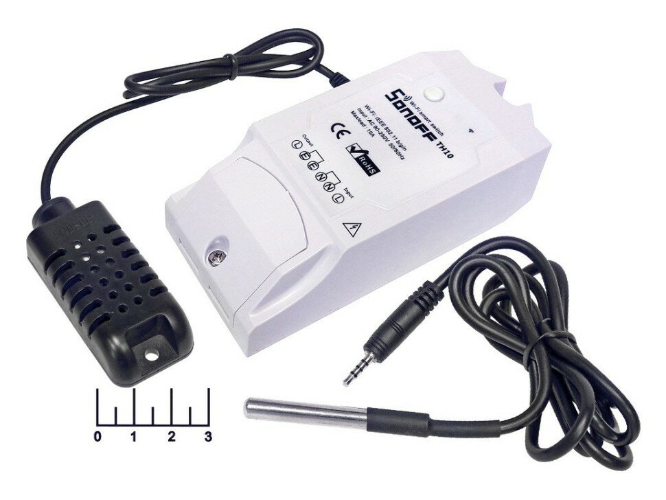 Выключатель Wi-Fi 220VAC 10A Sonoff TH10 + датчик температуры и влажности AM2301 + DS18B20