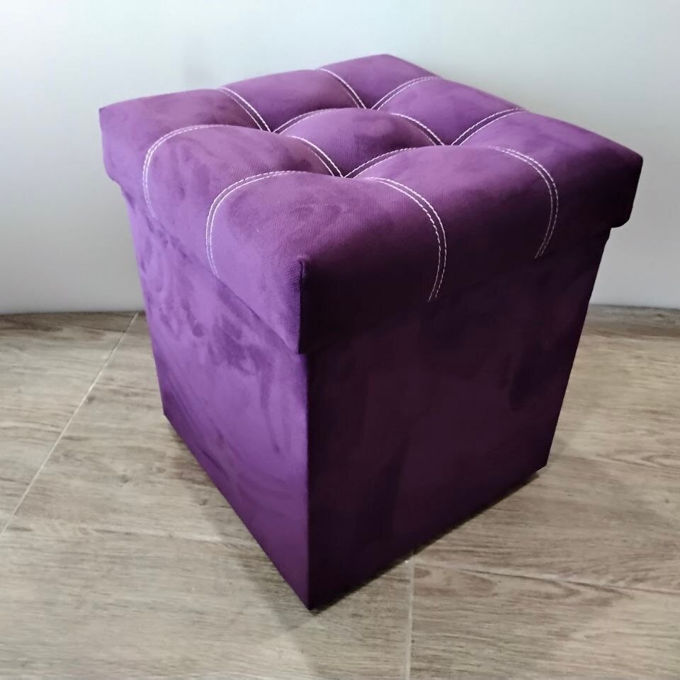Пуфик в прихожую с ящиком для хранения "Марчелло", для туалетного столика, микровелюр ,36х36х43см, фиолетовый