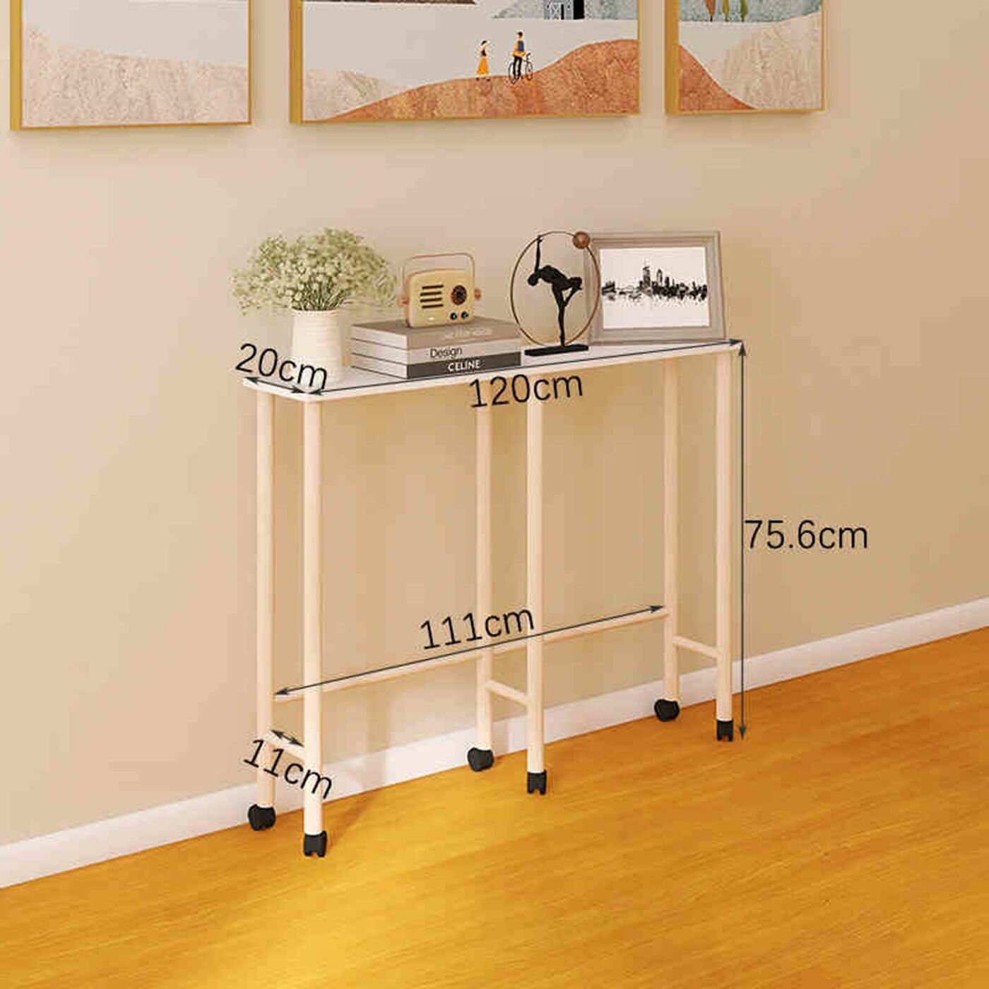 Консольный столик Компактный, Массив дерева столешницы, на колесиках, белый