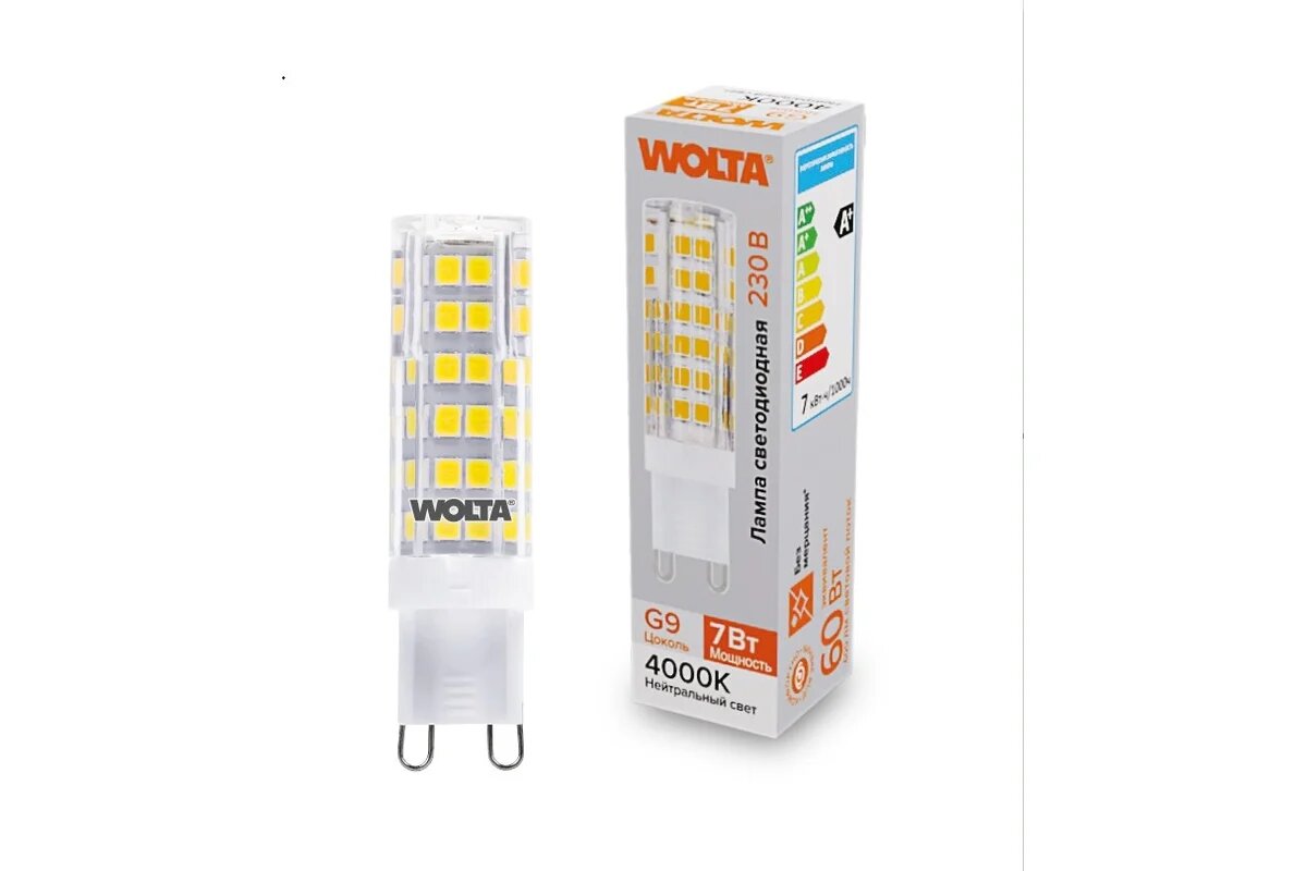 Wolta капсульная светодиодная лампа 7Вт 4000K дневной свет G9 175-250В кукурузная форма