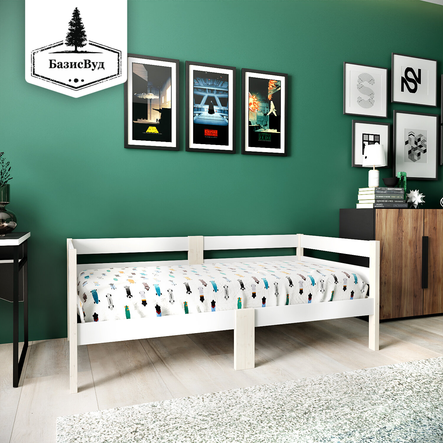 Кровать детская ,160х80, "Тахта Ева", БазисВуд, ножки массив сосны