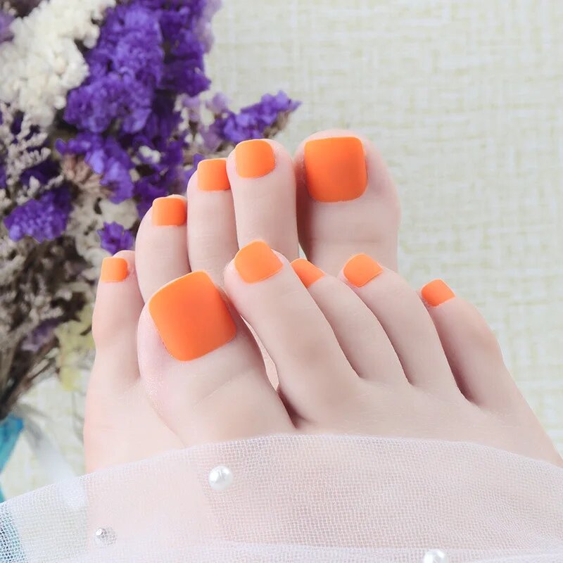 24 шт. матовые оранжевые накладные ногти для ног Toenails-ZJZM-12