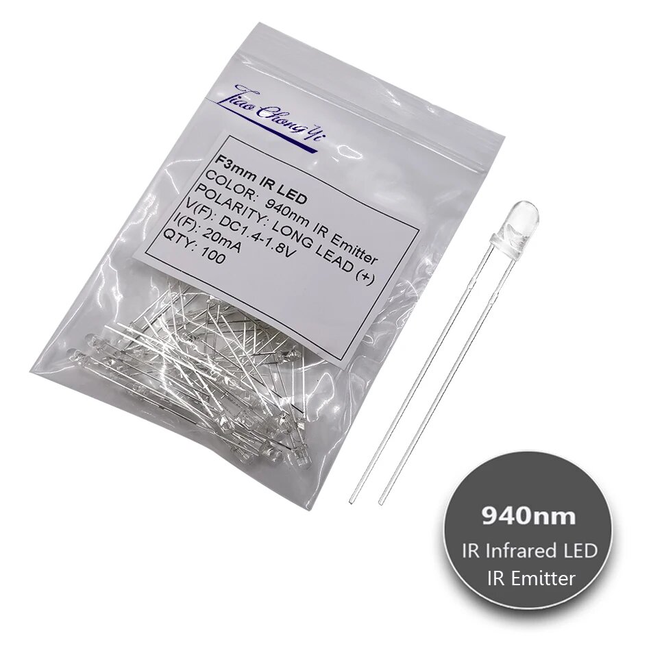 TiaoChongYi F3MM IR LED ИК-светодиод 3мм 850/940нм 2pin IR Emitter 940nm, F3mm 50PCS