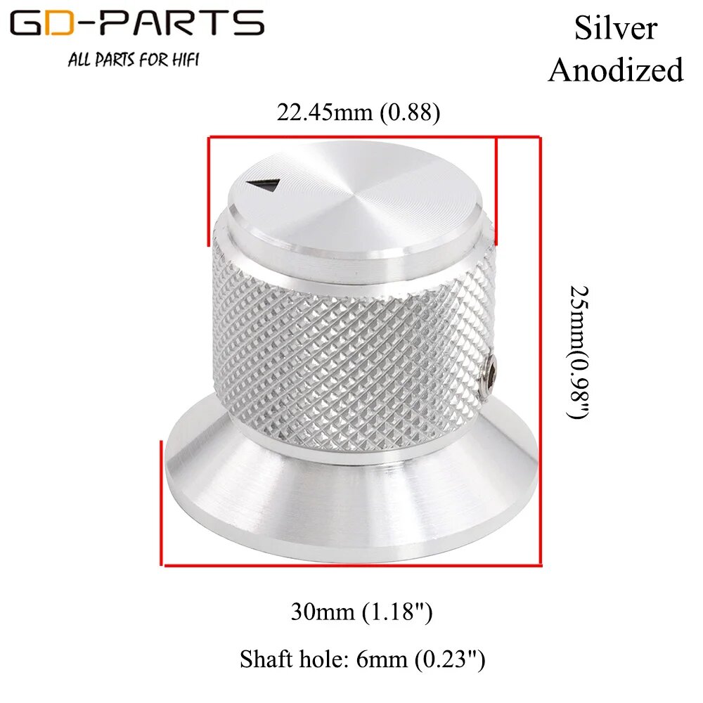 Серебряная ручка потенциометра GD-PARTS 30x25 мм
