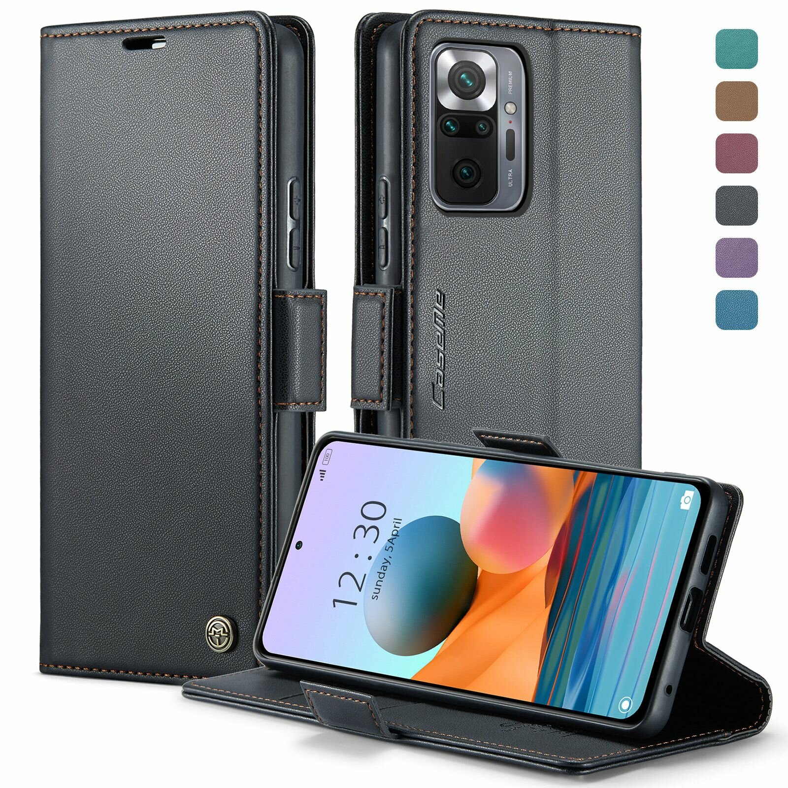 CaseMe Кожаный чехол для Xiaomi Redmi Note 10 Pro 4G / Note 10 Pro Max /Сяоми Редми Ноут 10 Про RFID-блокировка, магнитная застежка, держатель для карт, подставка, противоударная, новинка