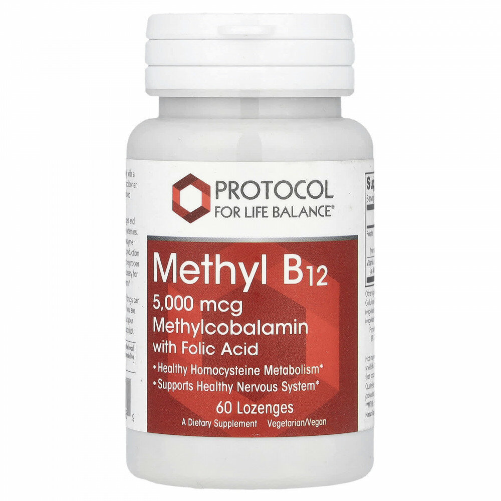 Protocol for Life Balance, Methyl B12, метилкобаламин, 5000 мкг, 60 пастилок