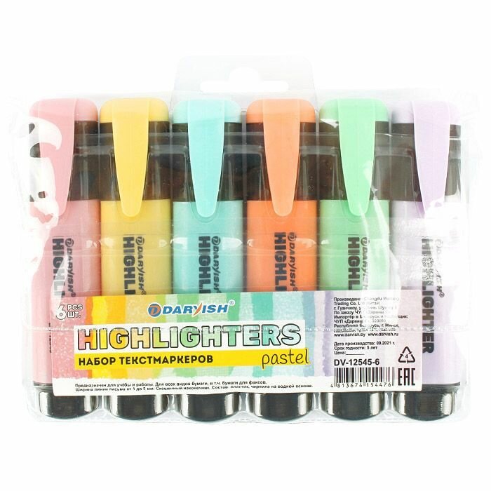 Набор текстовыделителей 6 цветов 1-5мм "Пастель"