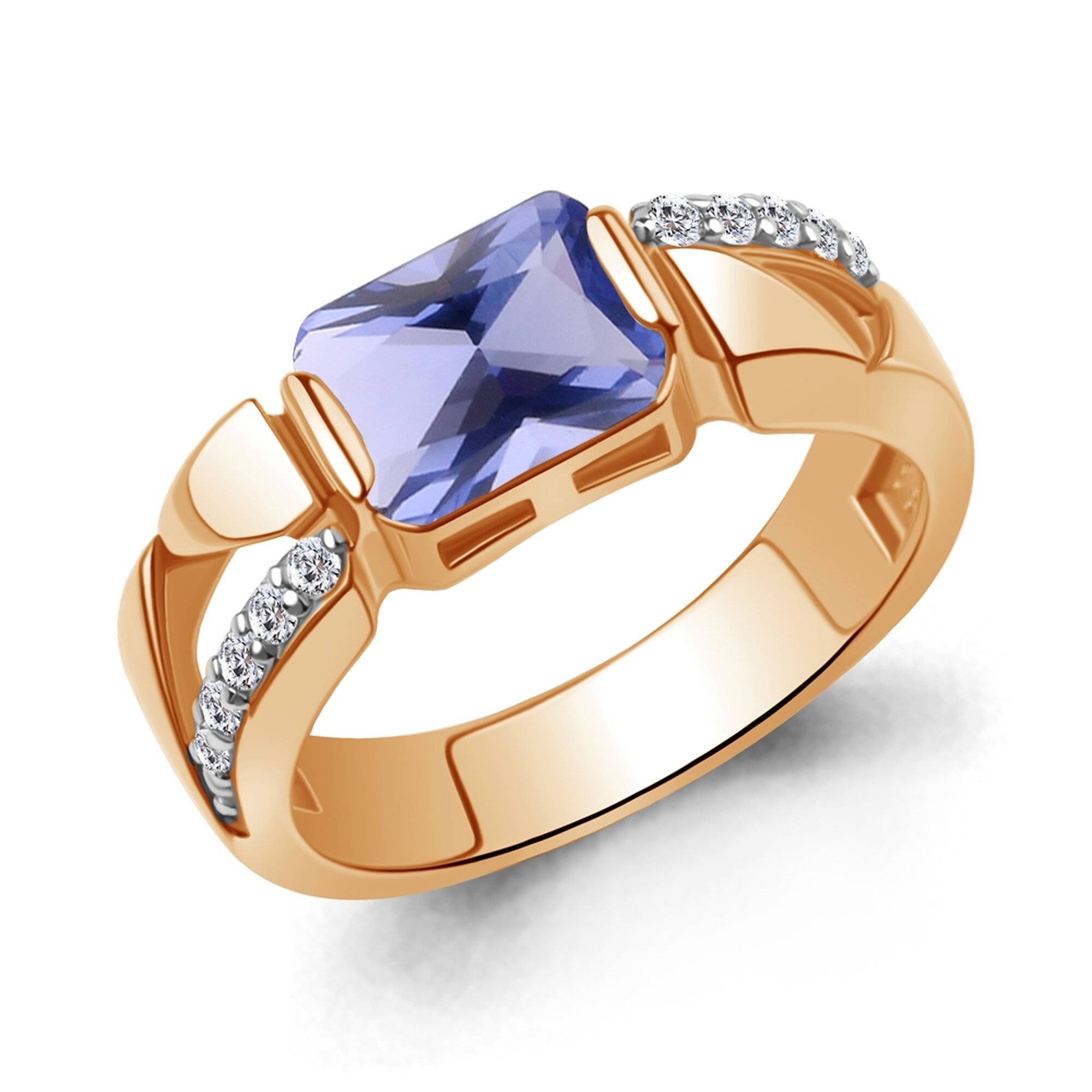 Кольцо, серебро, 925 проба, золочение, танзанит, фианит