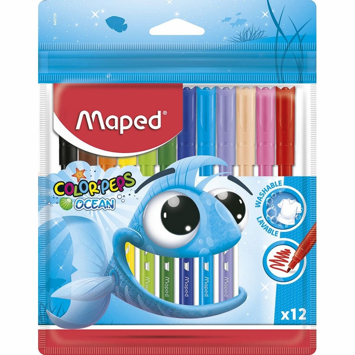Набор фломастеров 12 цветов Maped Color'Peps Ocean (линия 2мм, смываемые) пвх-упаковка (845720), 12 уп.
