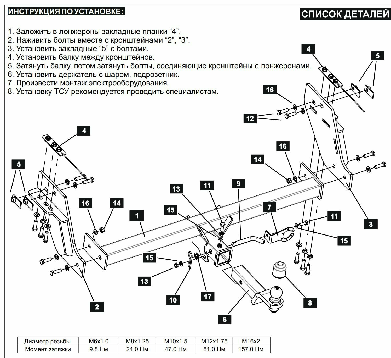 Фаркоп Sheriff на Changan Hunter Plus 2023- без подрезки бампера. Тип шара: E. Нагрузки: 1500/100 кг, м(без электрики в комплекте) - 5812.32 Sheriff