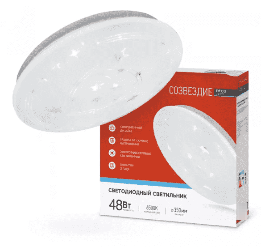 Светильник потолочный IN HOME / Ин Хоум DECO Созвездие светодиодный, мощностью 48Вт, 4320Лм, холодный белый 6500К, размером 380х55мм / освещение