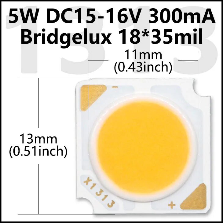 LED COB источник света Bridgelux 3W 5W 7W 10W DT&ZM 1313 5W DC15-16V, Warm White