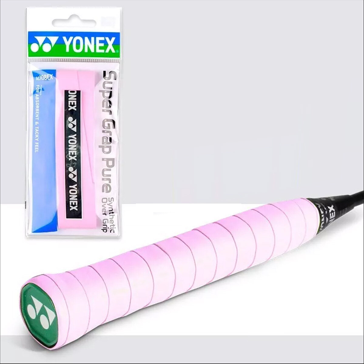 Обмотка для ракетки бадминтон, YONEX SUPER GRAP PURE AC108EX LIGHT PINK, светло-розовая, 1 шт.