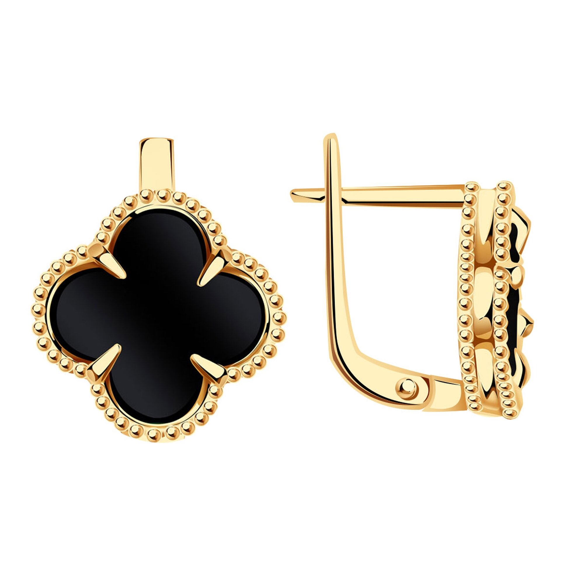 Серьги, красное золото, 585 проба, оникс