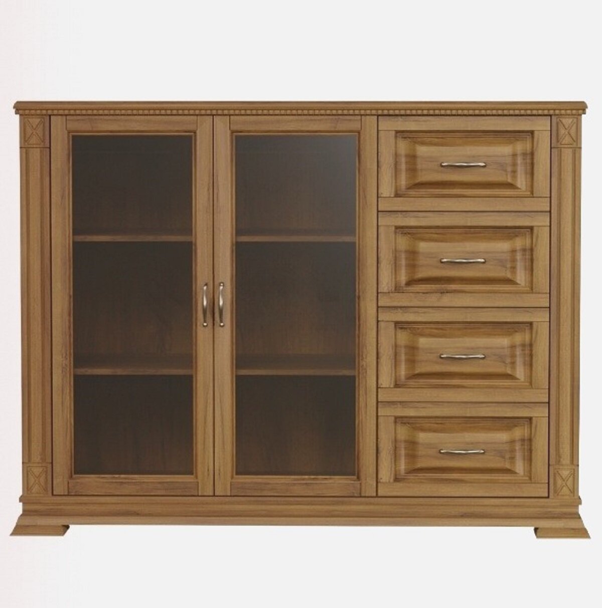 Комод-витрина из массива сосны Верди PREMIUM 213, 135x45x100 клас. орех 2