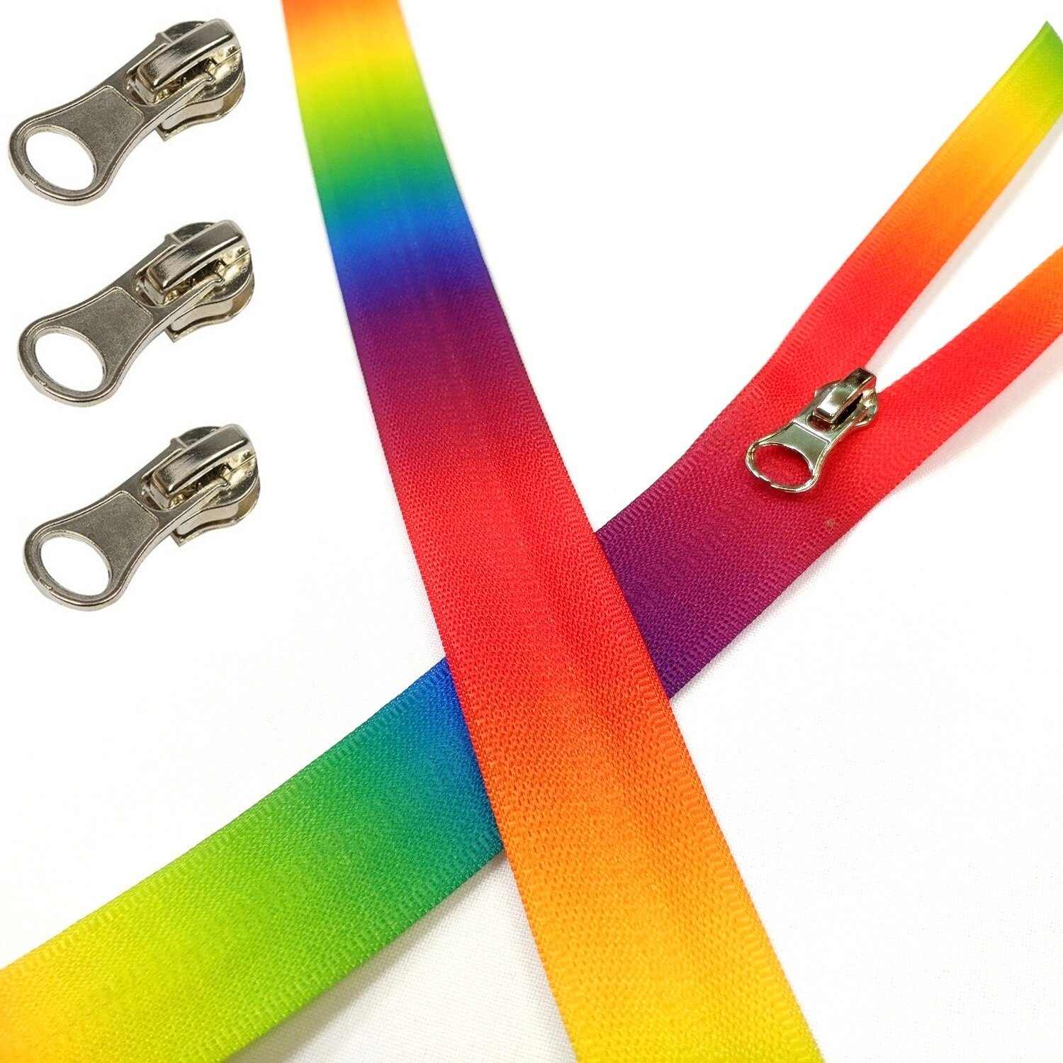 Молния рулонная спираль тип 5, 5 метров разноцветной + 5 бегунков серебряного цвета