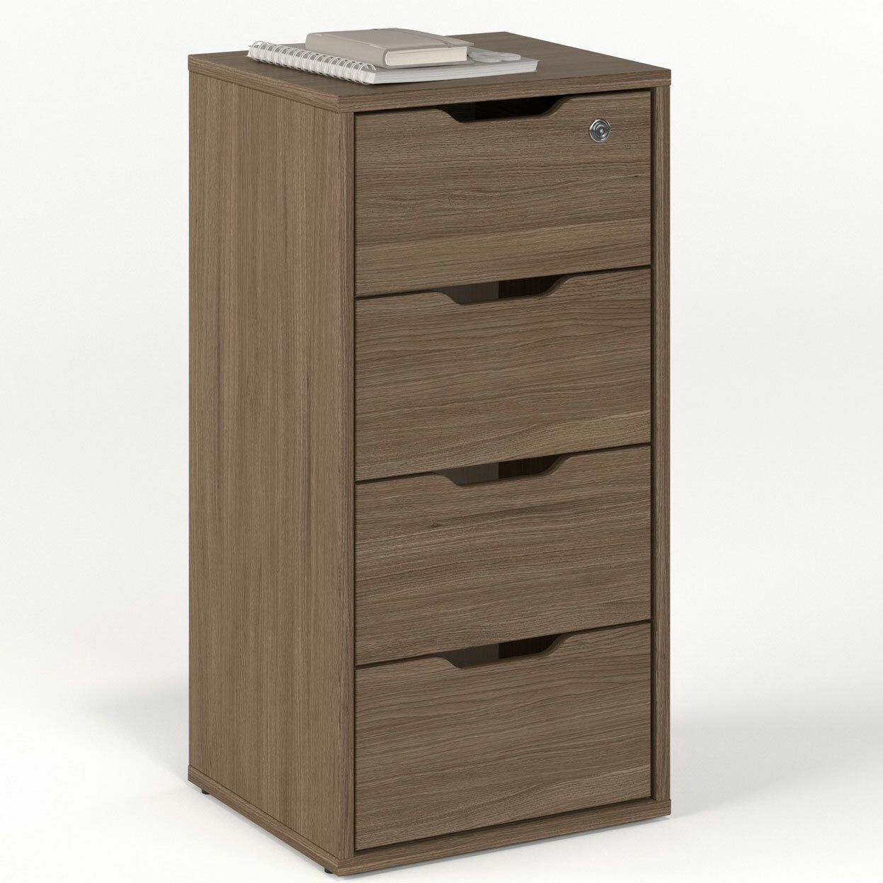Узкий комод, Комод с 4 ящиками, Офисный комод с замком МагМебель Б-09 ясень шимо тёмный