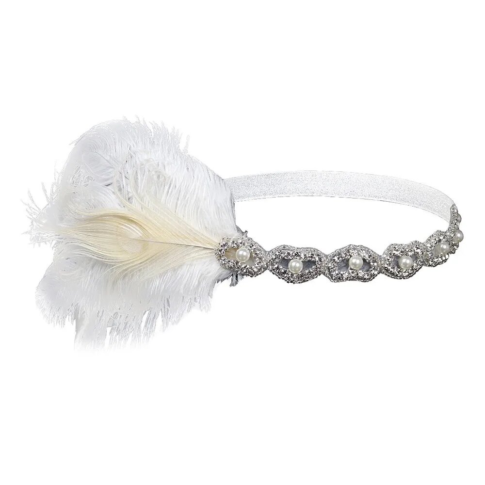 Белая повязка на голову с перьями, винтаж