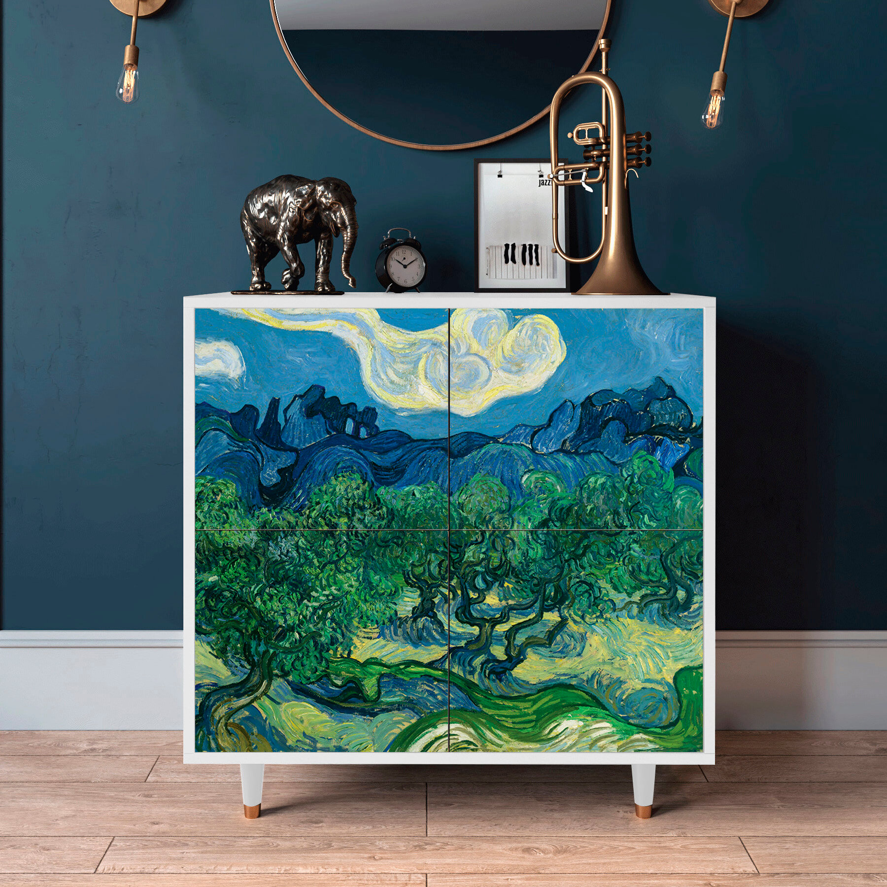 Комод - STORYZ - BS3 The Oil Trees by Van Gogh, Размер - 94 x 96 x 48 см, Цвет корпуса - Белый