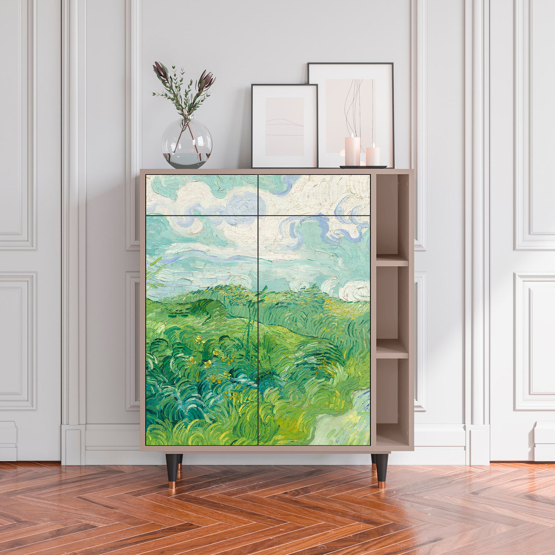 Комод - STORYZ - BS6 Green Wheat Fields by Van Gogh, Размер - 94 x 110 x 41 см, Цвет корпуса - , Бежевый