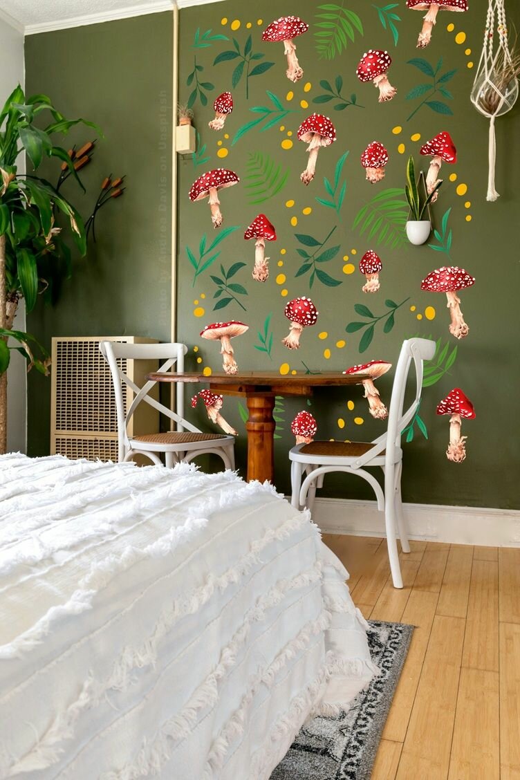 Интерьерная наклейка влагостойкая "Мухоморы" легкосъемная, для детской