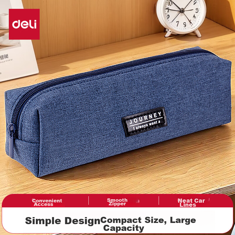 Deli Large Capacity Student Pencil Case, Square Pencil Storage Bag/stationery Bag, Dark Blue