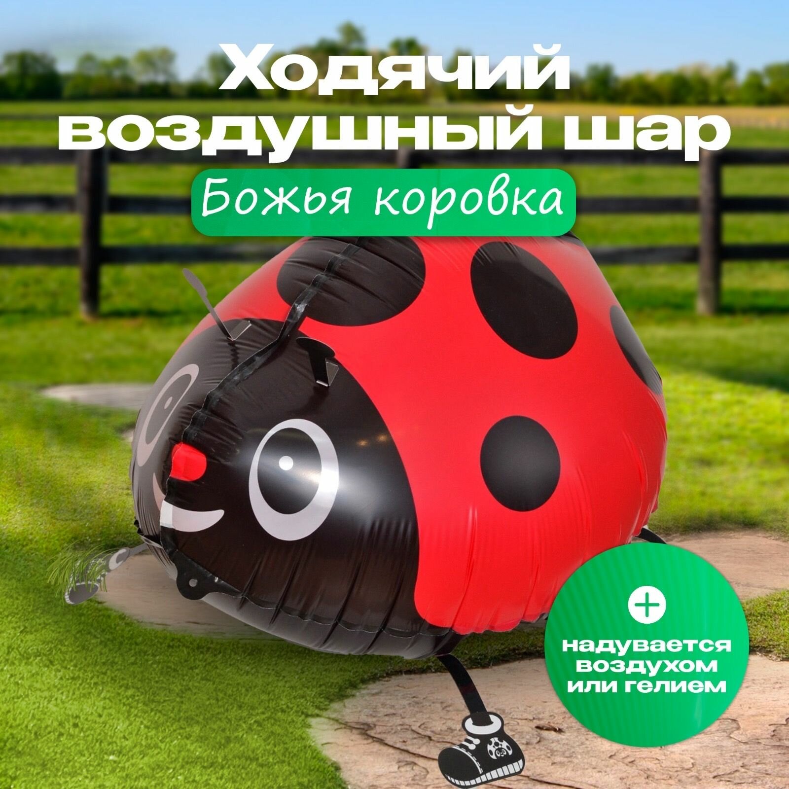 Воздушный фольгированный шар Божья коровка, ходячая фигура на ножках
