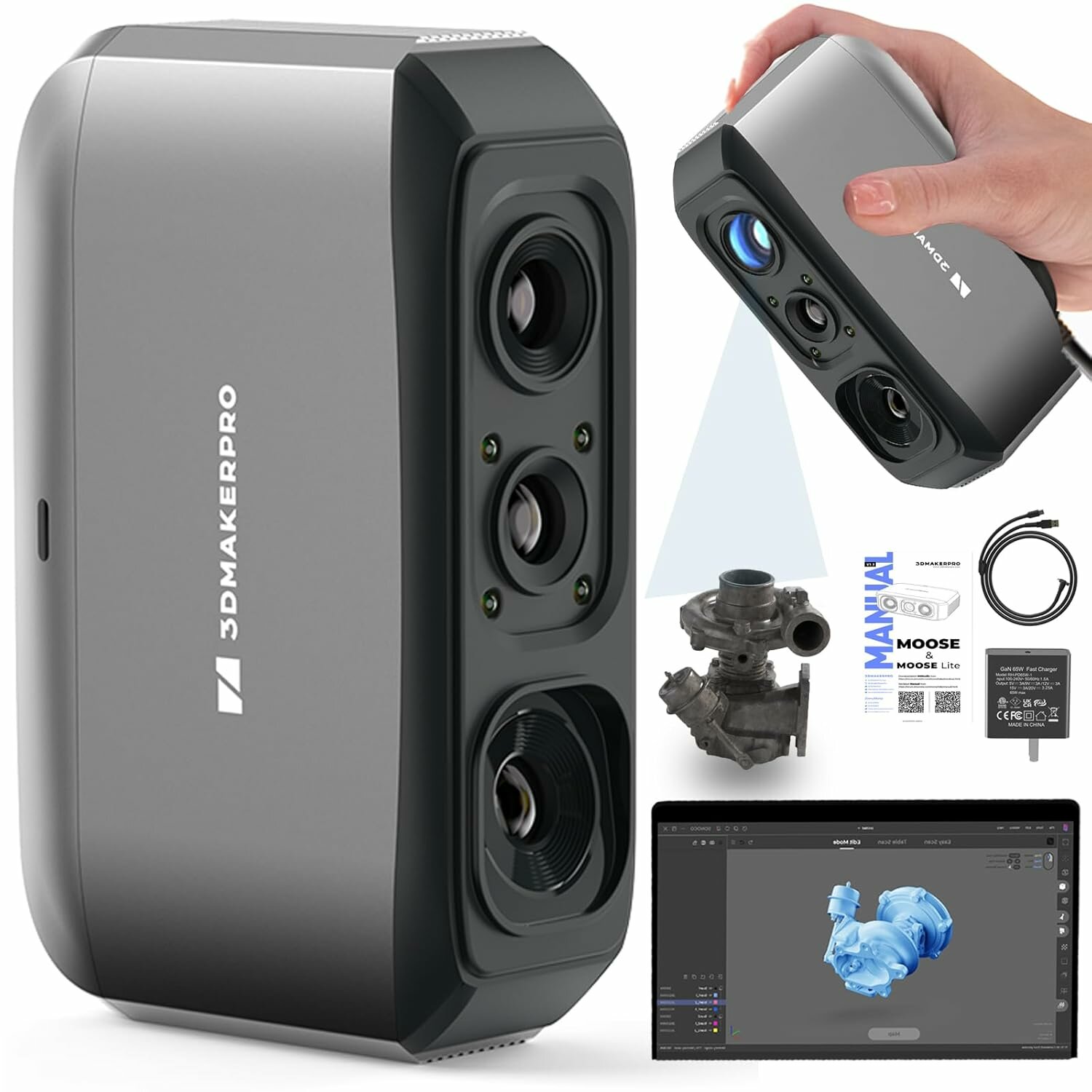 Портативный 3D-сканер 3D Maker pro Moose Lite для 3D-печати, сканер аксессуаров для 3D-принтеров с высокой точностью 0,05 мм,