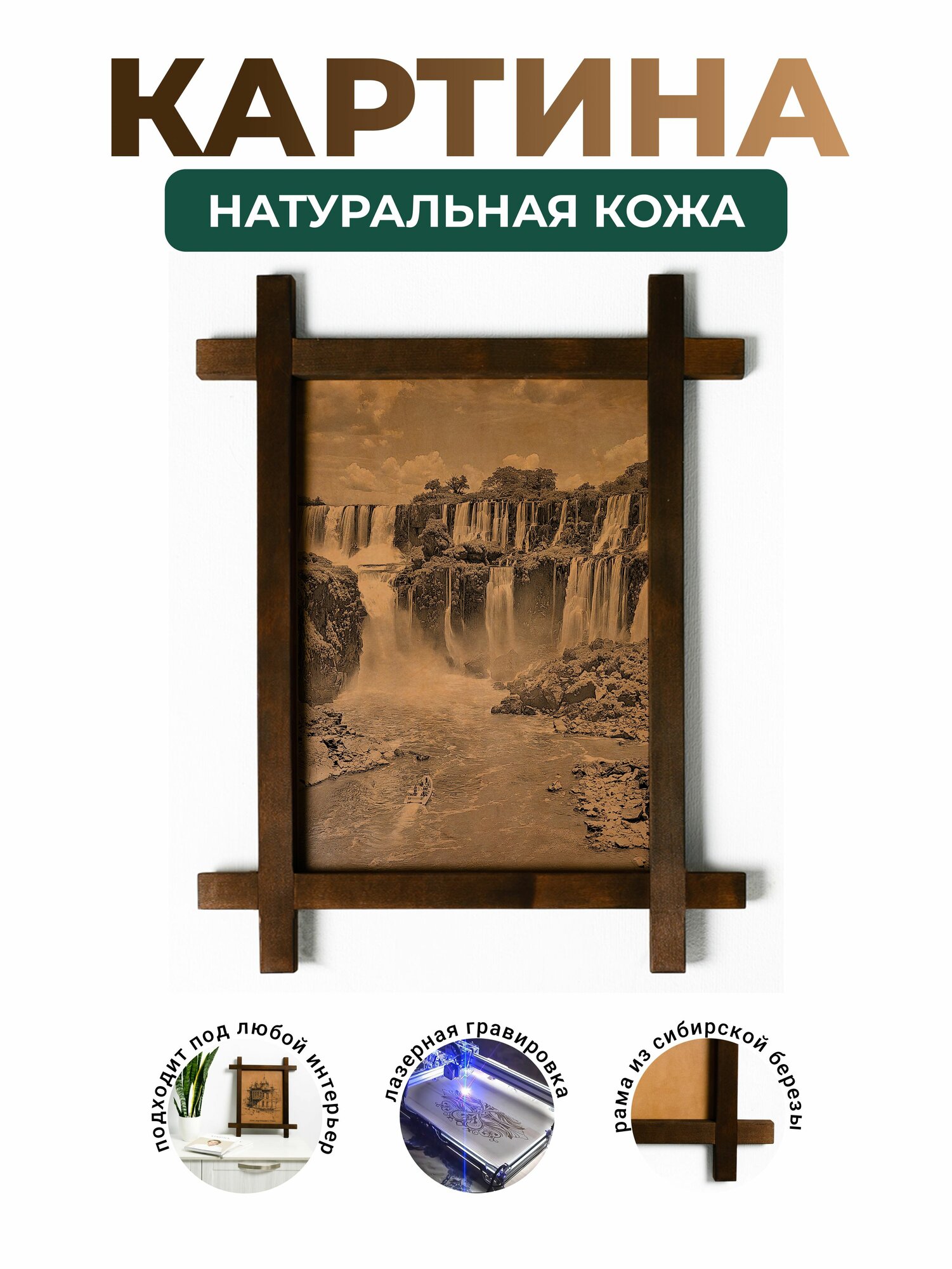 Картина интерьерная из кожи "Водопады Игуасу №1", BoomGift