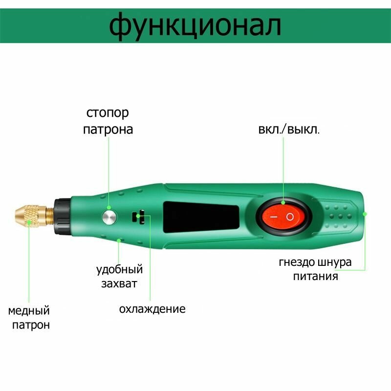 Гравер / фрезер / мини-дрель с насадками 12в+24предмета — фото 1
